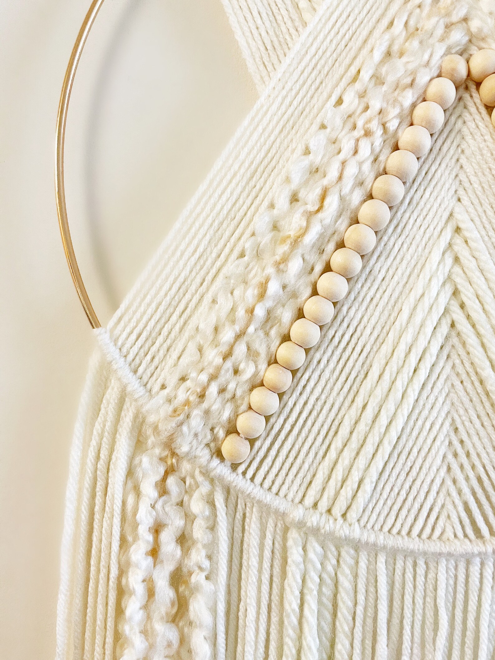 Beige Beaded Yarn Hoop Wall Hanging / Macrame Wall Hanging / Nursery ...