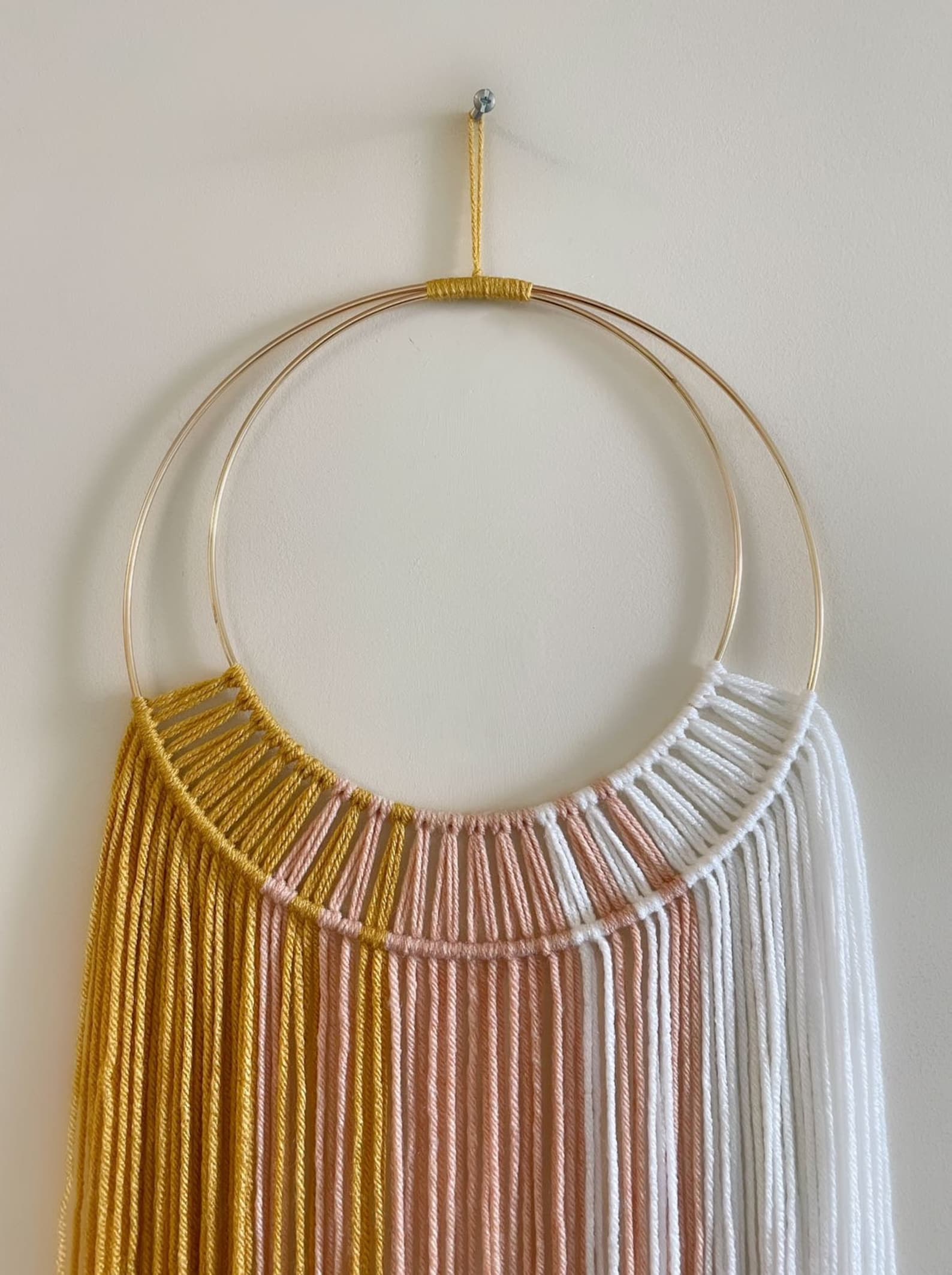 Mustard Pink and White Yarn Hoop Wall Hanging / Macrame Wall - Etsy