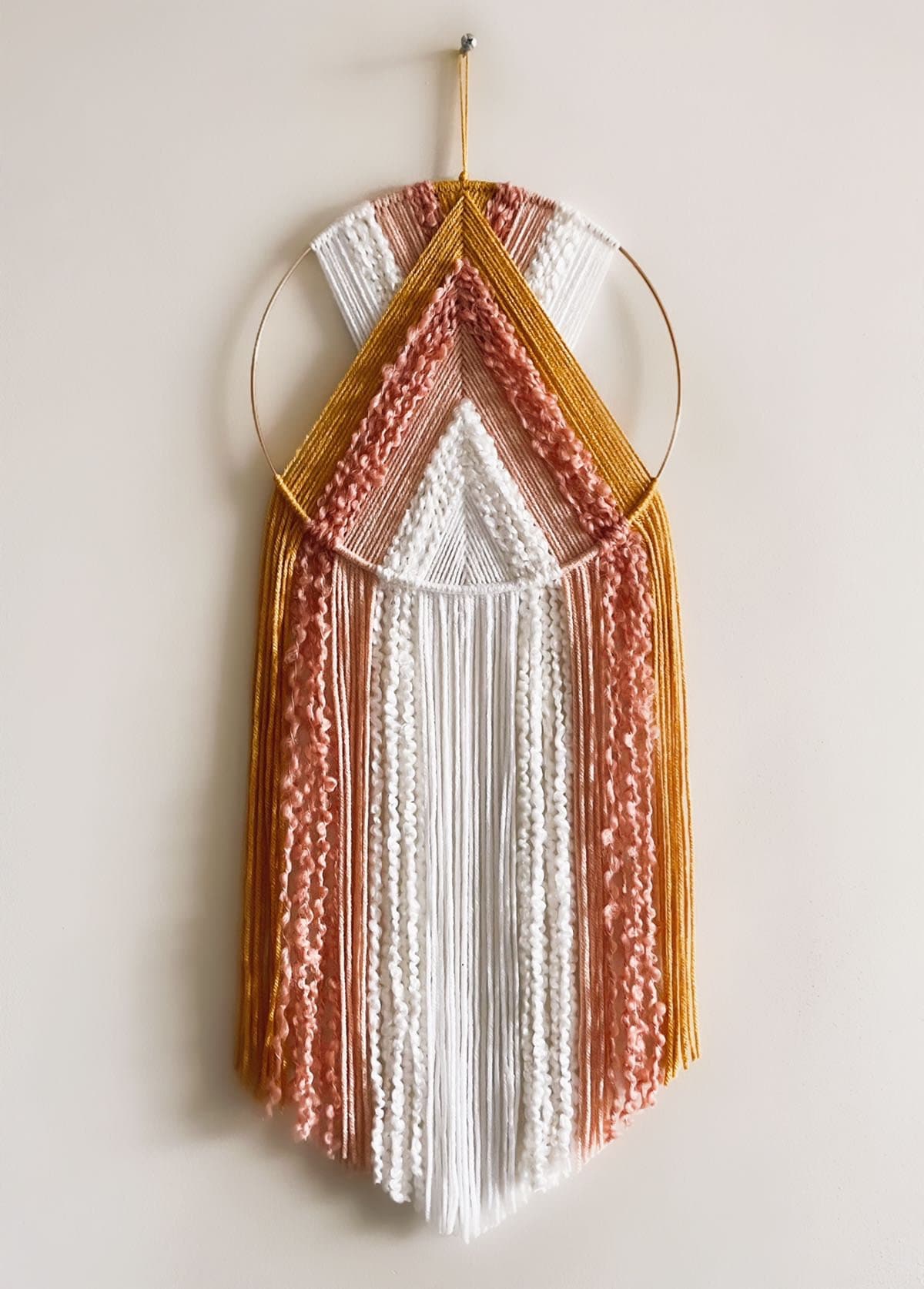 Mustard Pink and White Yarn Hoop Wall Hanging / Modern Boho - Etsy
