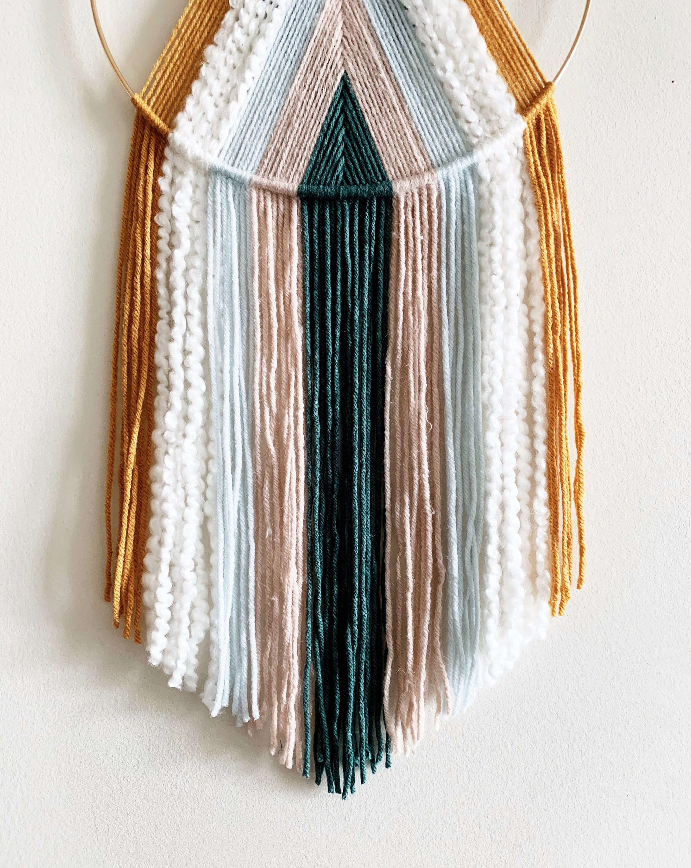 Pink Blue Mustard and White Yarn Hoop Wall Hanging / Macrame - Etsy