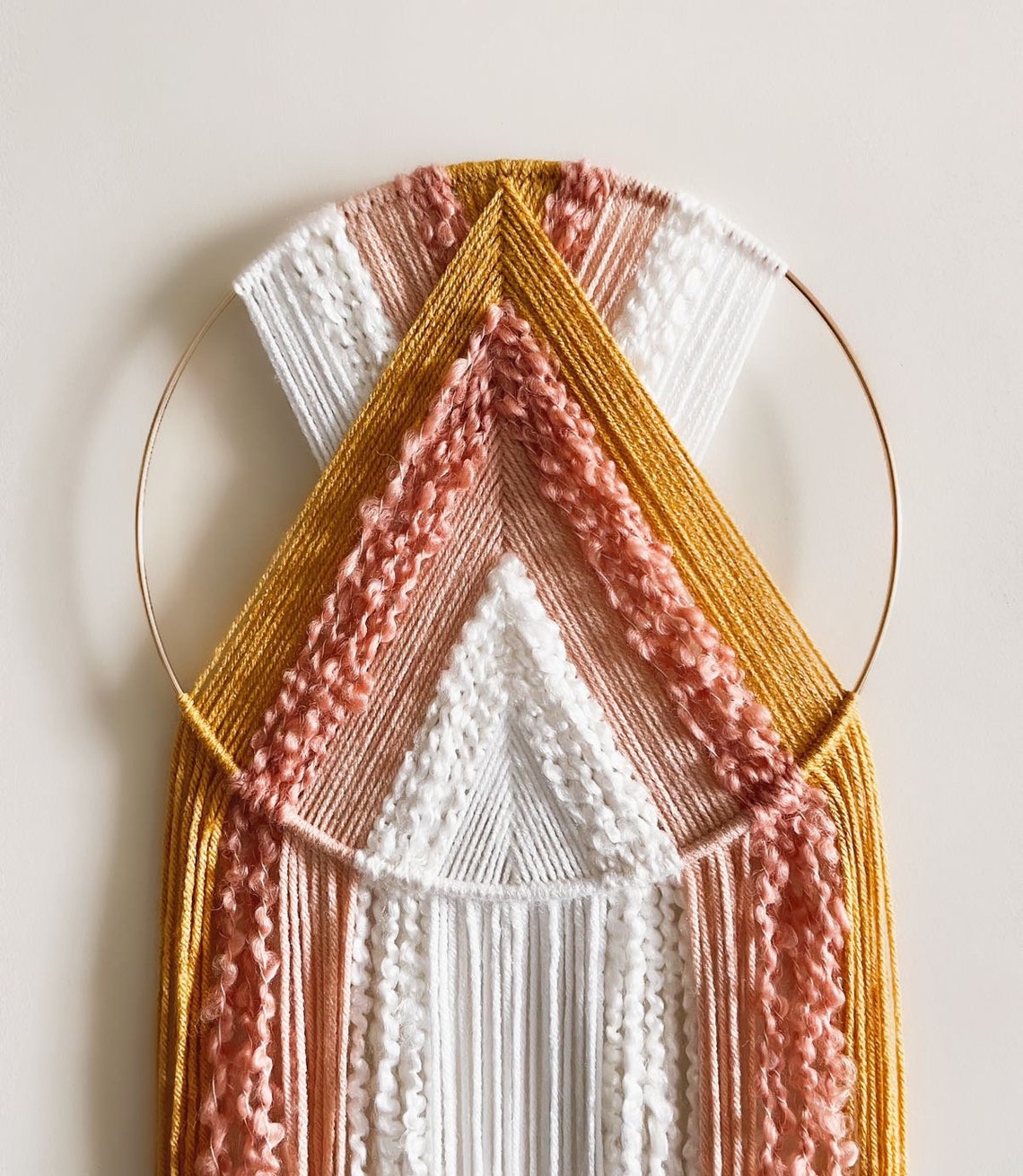Mustard Pink and White Yarn Hoop Wall Hanging / Modern Boho - Etsy