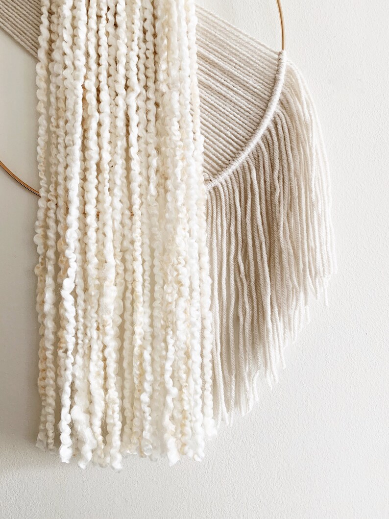 Modern Green and Beige Hoop Yarn Wall Hanging | Etsy