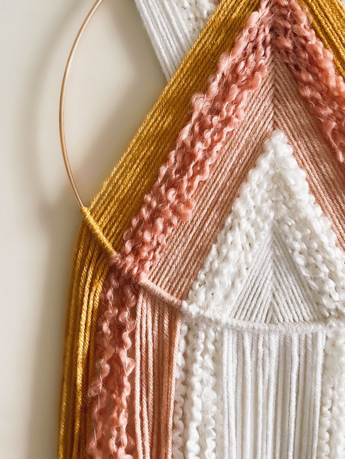 Mustard Pink and White Yarn Hoop Wall Hanging / Modern Boho - Etsy