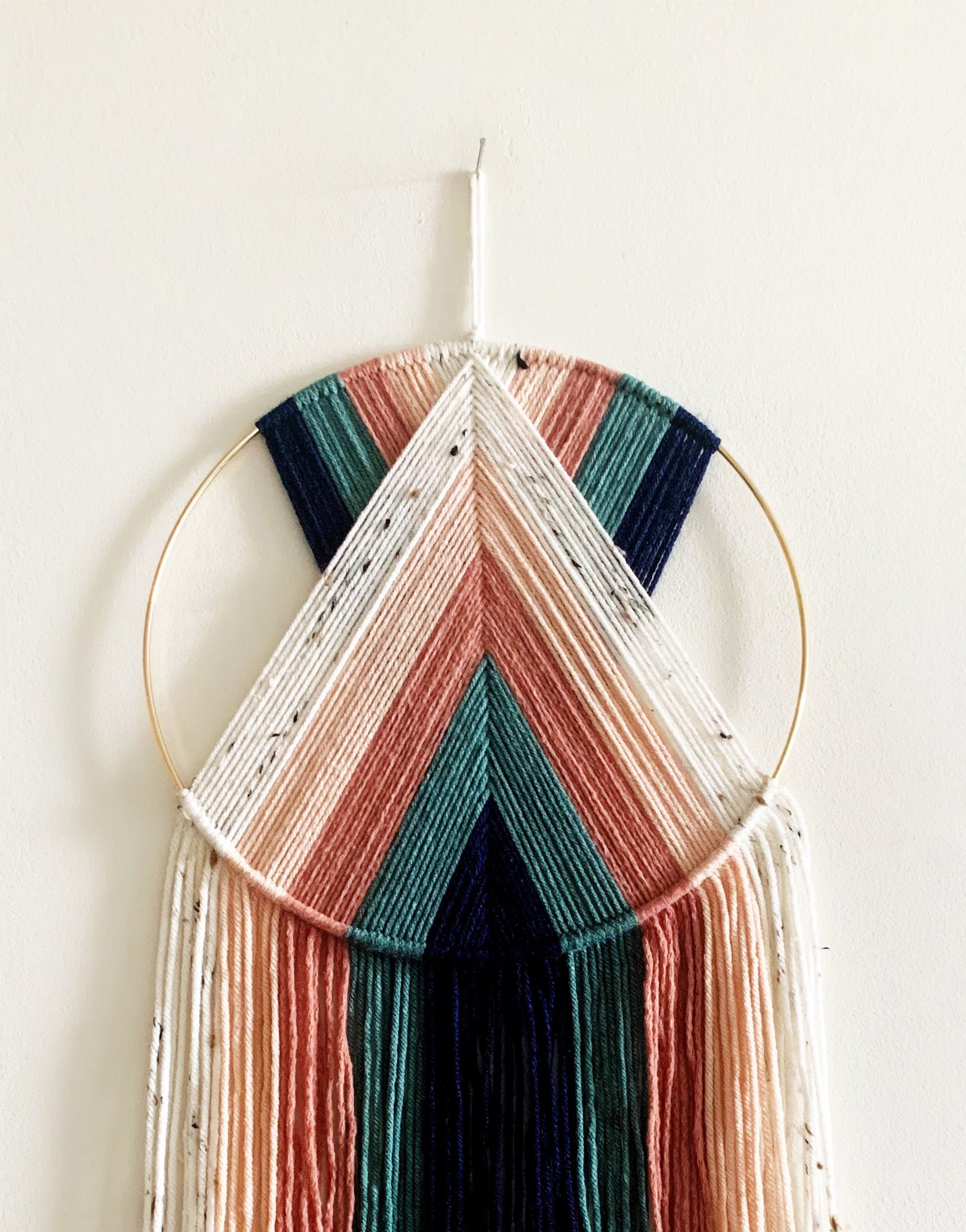 Pink, Blue, and White Hoop Yarn Wall Hanging / Macrame Wall Hanging ...