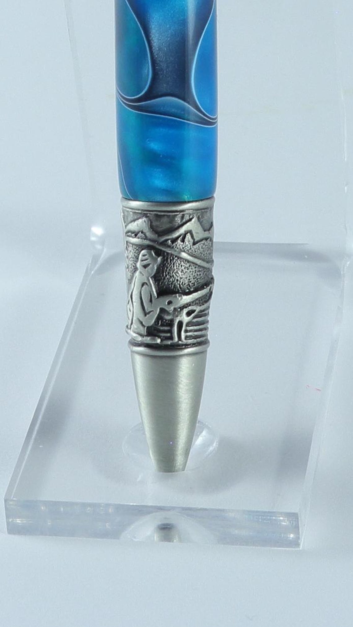 Fly Fishing Themed Ballpoint Pen - Metallic Pearl Blue/white and Black ...