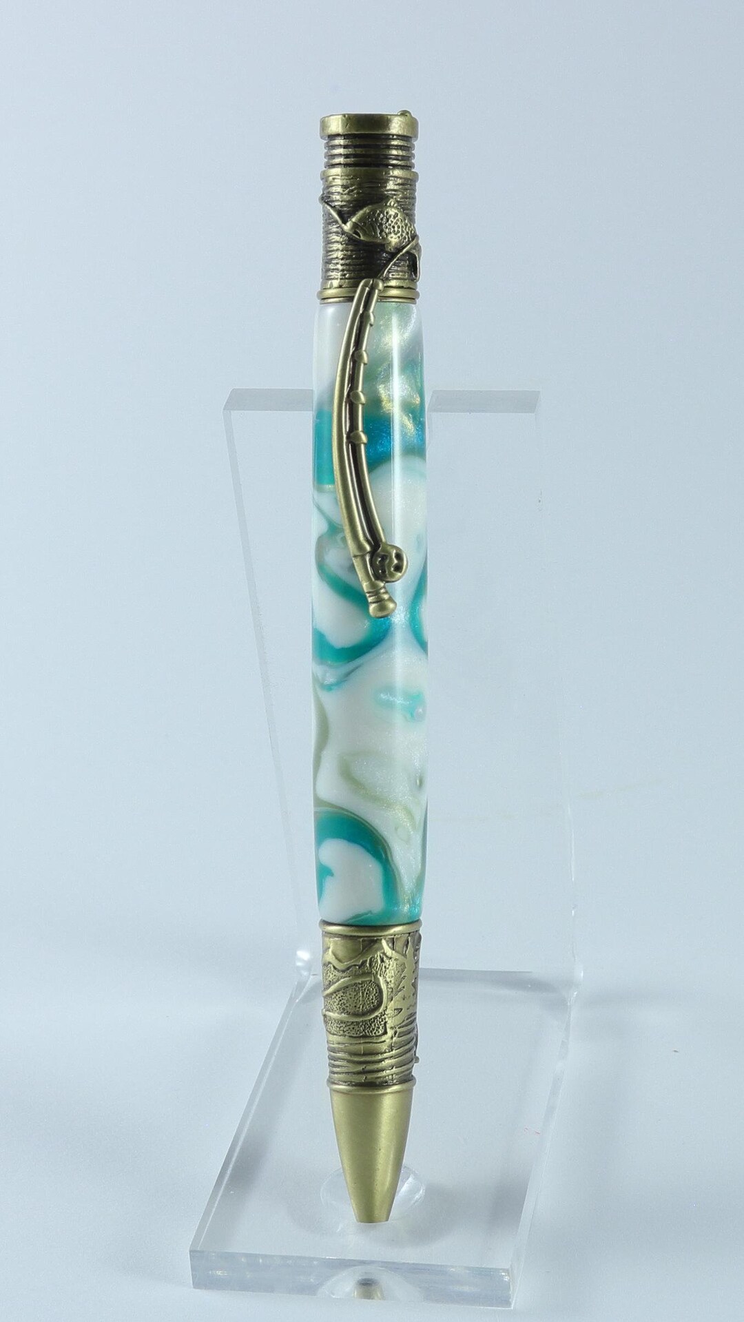 Fly Fishing Themed Ballpoint Pen - White/green/metallic Pearl Gold ...