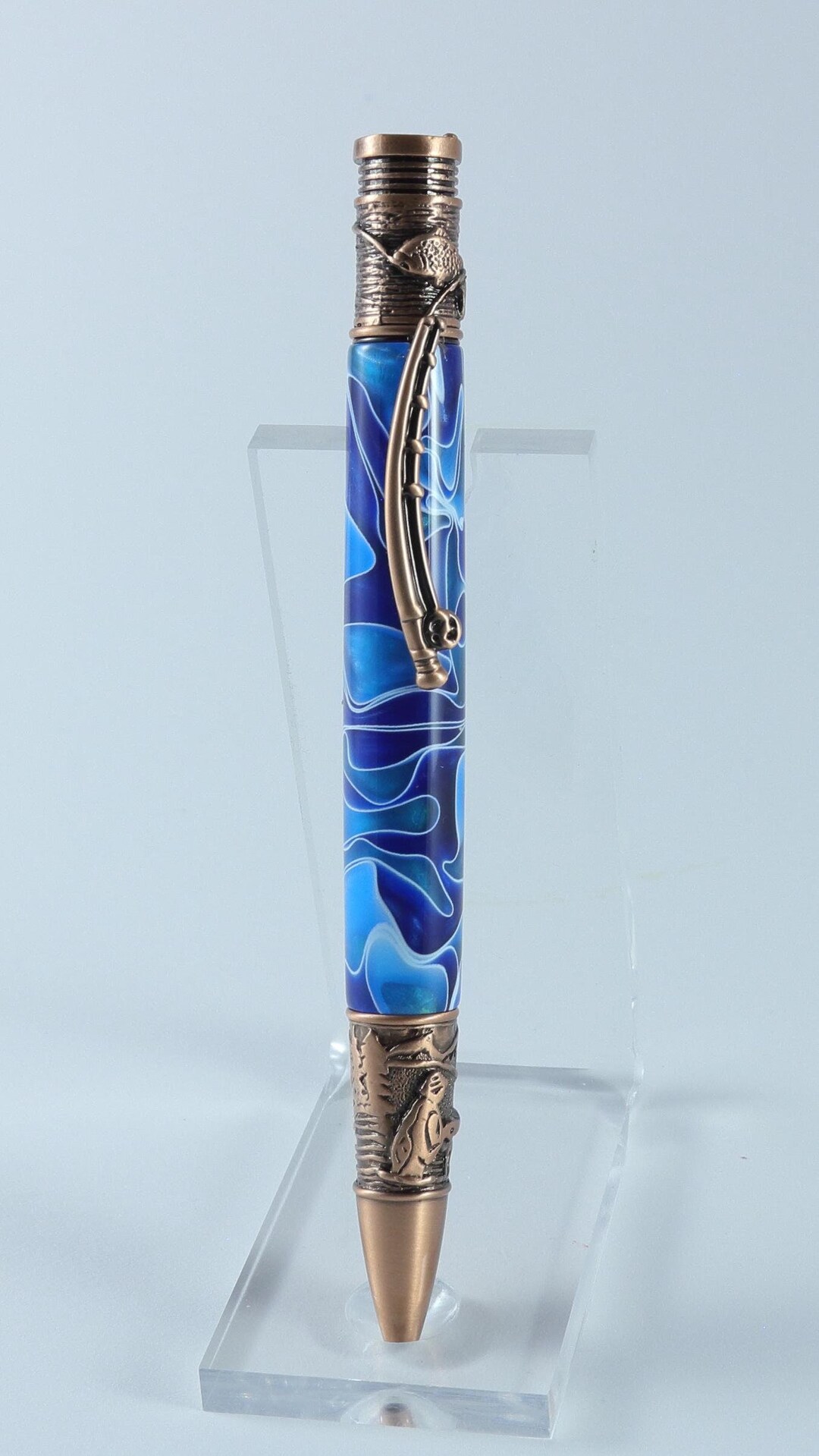Fly Fishing Themed Ballpoint Pen - Dark Metallic Blue and Light Blue ...