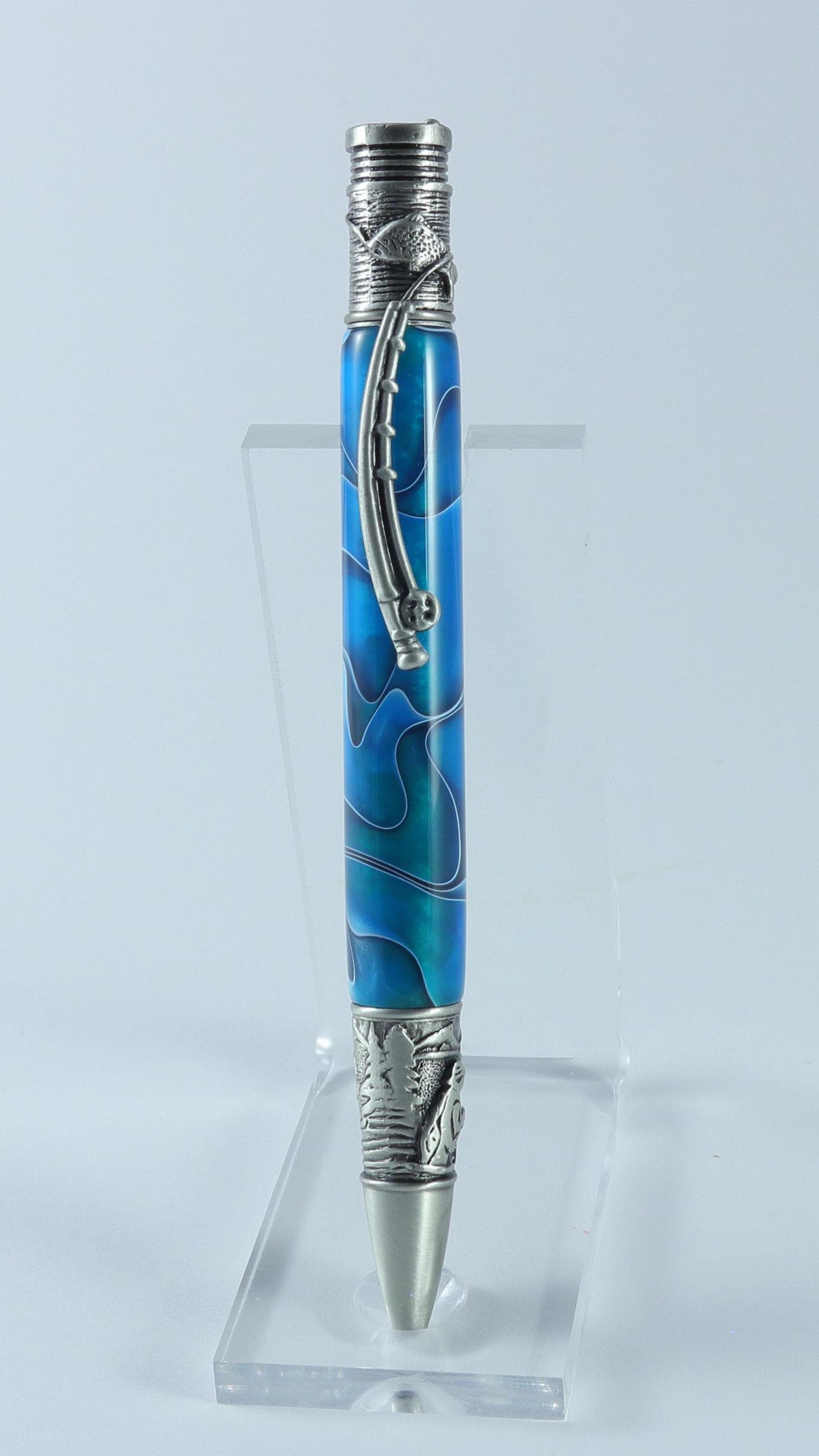Fly Fishing Themed Ballpoint Pen - Metallic Pearl Blue/white and Black ...