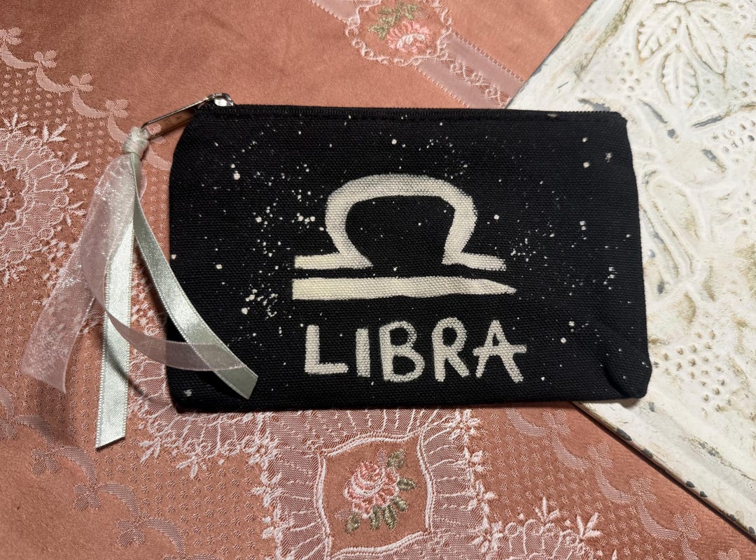 Libra Pouch- Hand Painted Bleach Design- Coin Purse, Travel Pouch ...