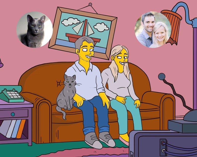 SIMPSONS PORTRAIT on the couch simpsons family portrait | Etsy