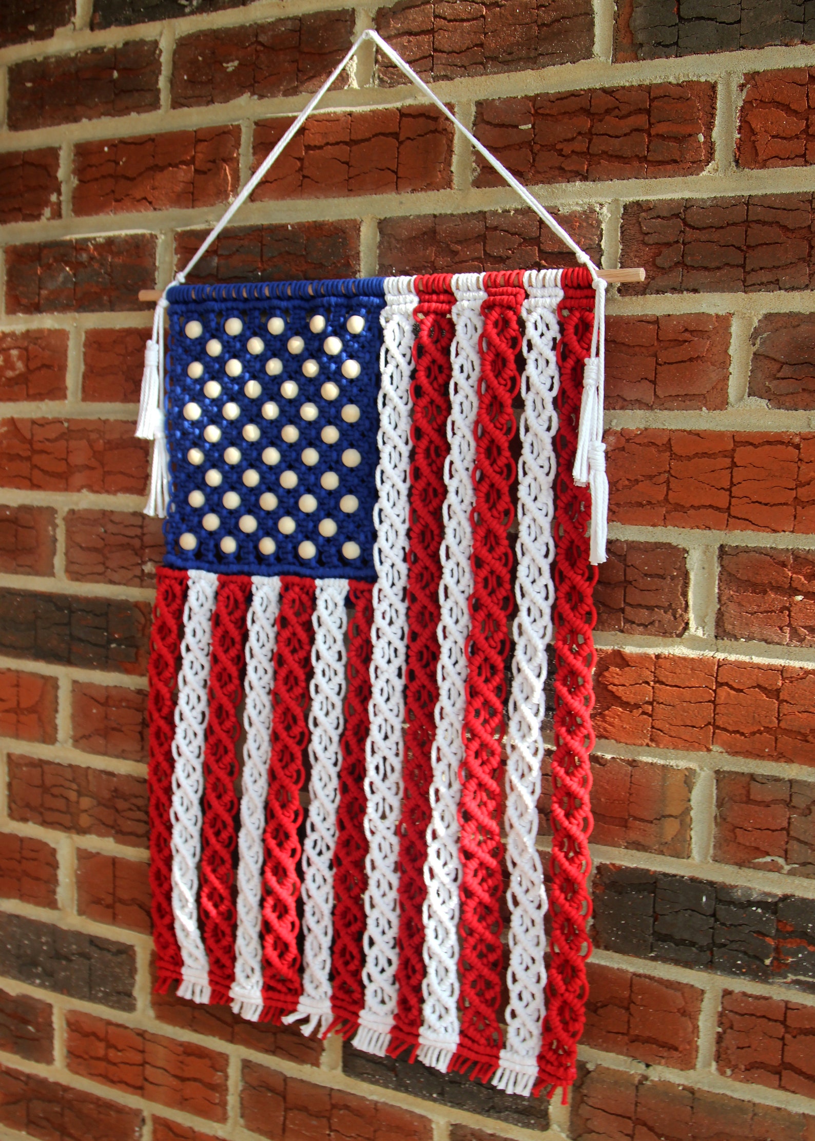 Macrame American Flag Boho Wall Hanging Fourth of July | Etsy