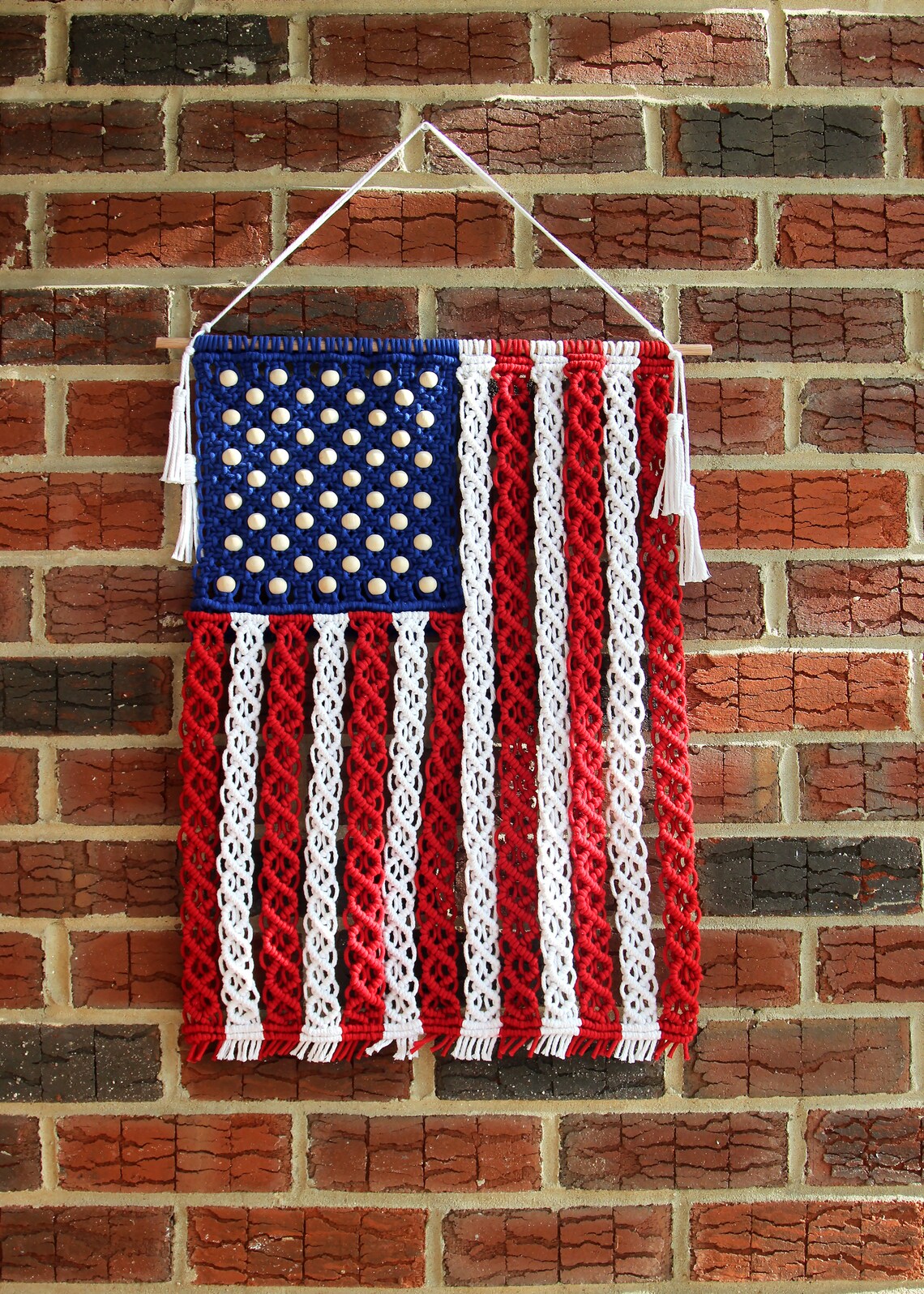 Macrame American Flag Boho Wall Hanging Fourth of July | Etsy