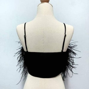 Black Feather&fur Mink Crop Top, Feathers Are Only on the Front,prom ...