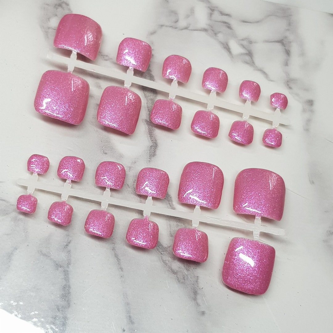 Pink Glitter, Baby Pink Toenail Press on Nails. Set of 24. - Etsy