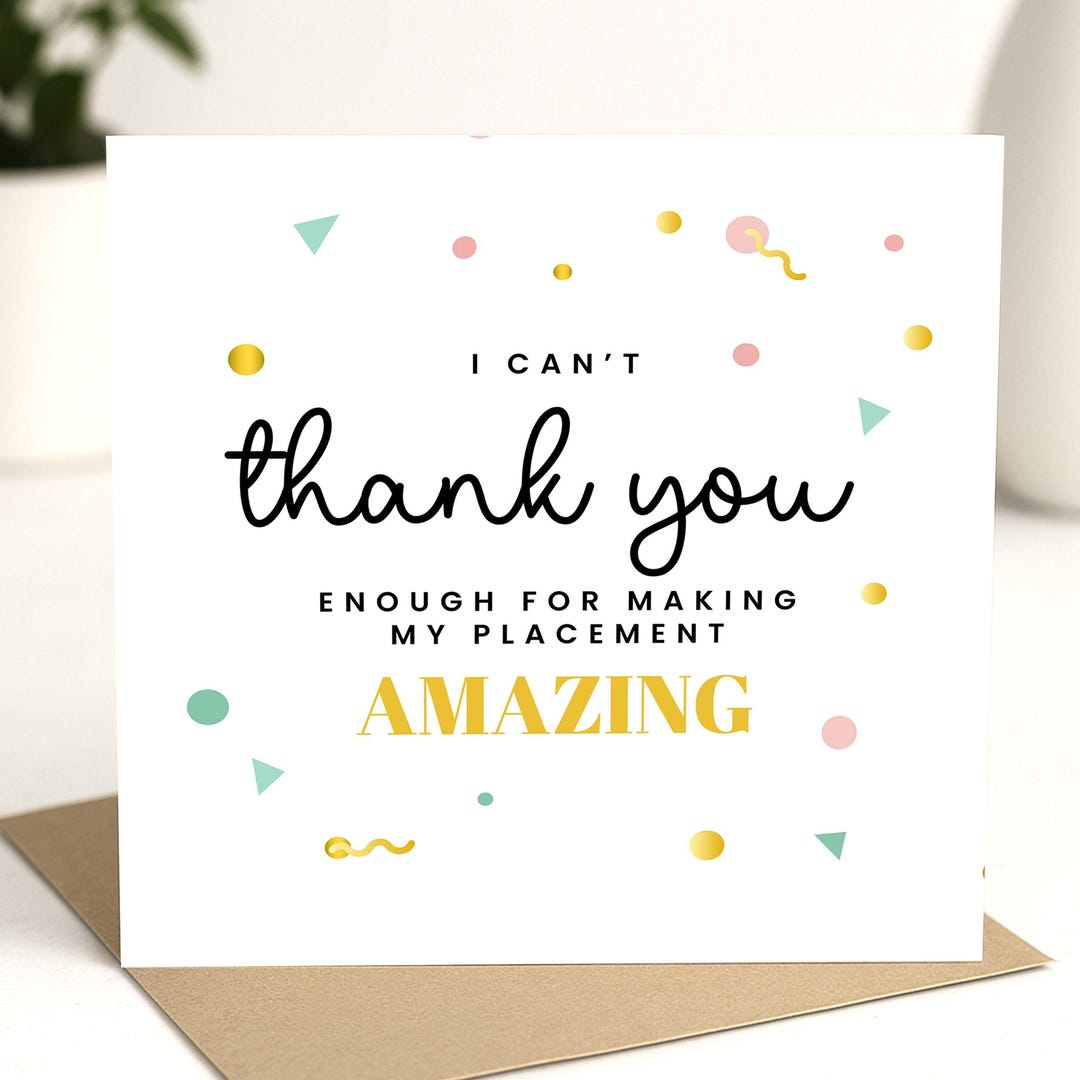 Thank You Placement Card | Thank You for Your Help During Placement ...
