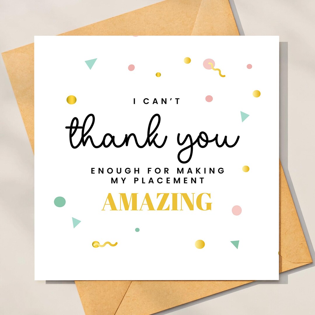 Thank You Placement Card | Thank You for Your Help During Placement ...