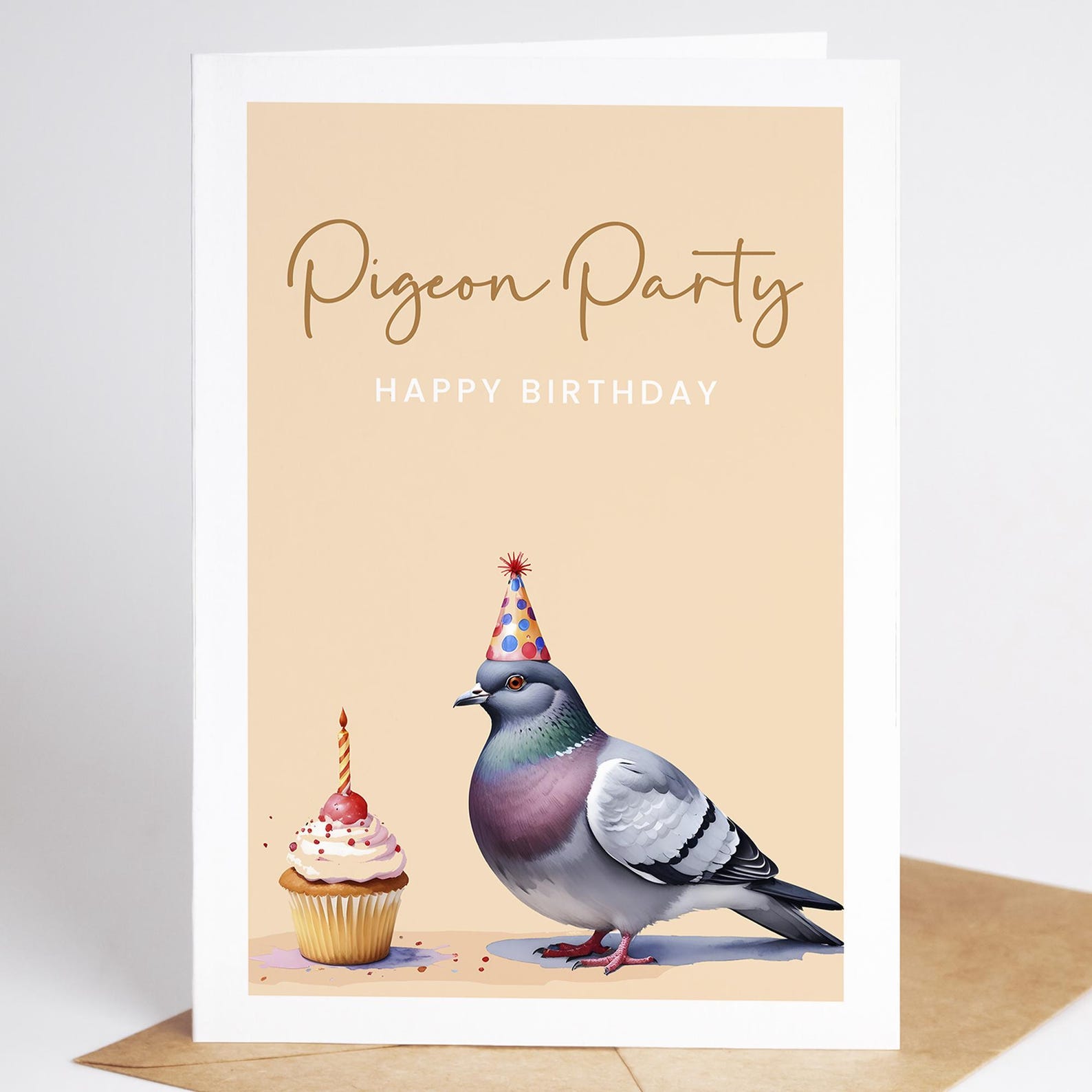 Pigeon Birthday Card, Cute Pigeon Card, Cupcake Birthday Card, Funny ...