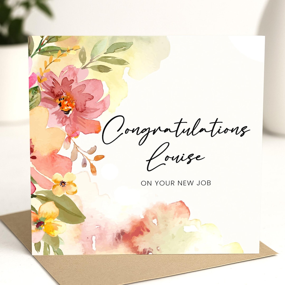New Job Card - Congratulations on Your New Job - Floral Good Luck Card ...