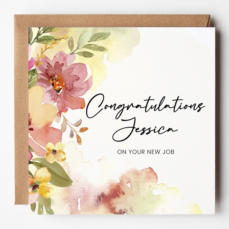 New Job Card - Congratulations on Your New Job - Floral Good Luck Card ...