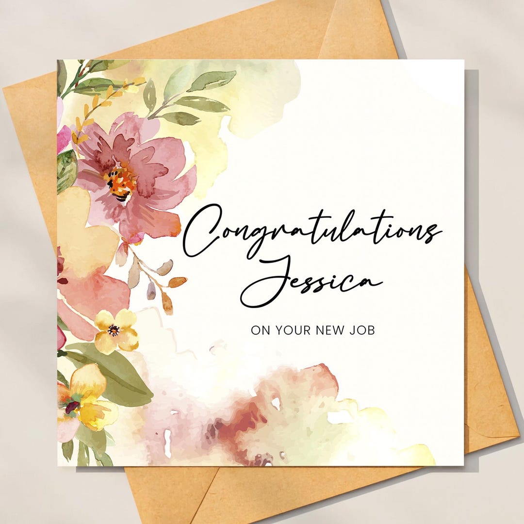 New Job Card - Congratulations on Your New Job - Floral Good Luck Card ...
