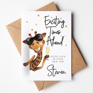 Funny New Job Card – Personalised Good Luck Card – Giraffe Card for ...