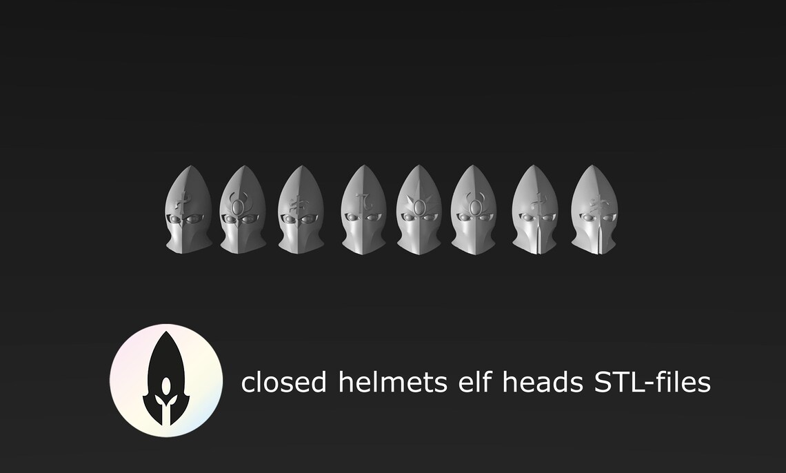 8 Closed Helmets Elf Heads Stl Files for 28mm Miniatures / Fantasy ...