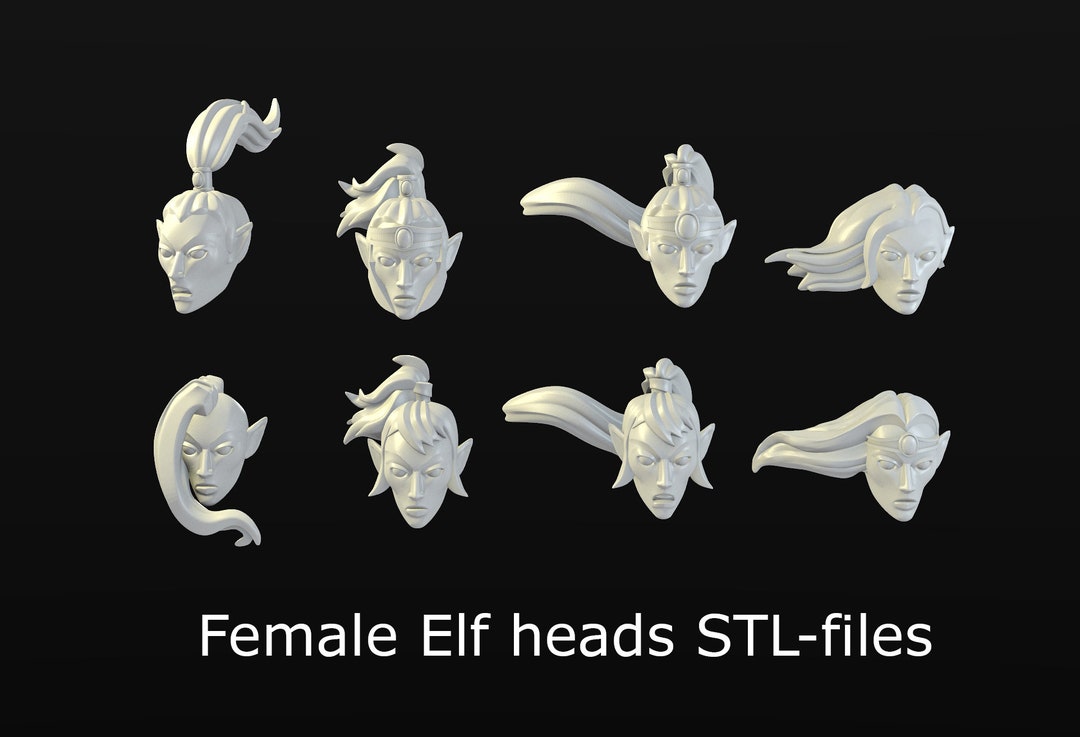 8 Female Elf Heads Stl-files for 28mm Miniatures / Fantasy Tabletop ...
