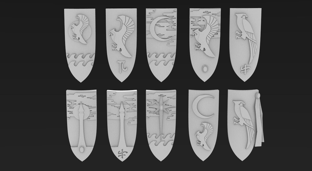 10 High Elf Shields Land of Mist Design/ Fantasy Tabletop Gaming 3D ...