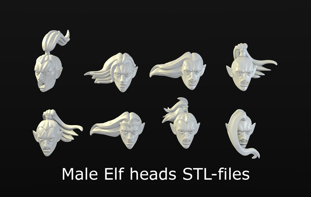 8 Male Elf Heads Stl-files for 28mm Miniatures / Fantasy Tabletop ...
