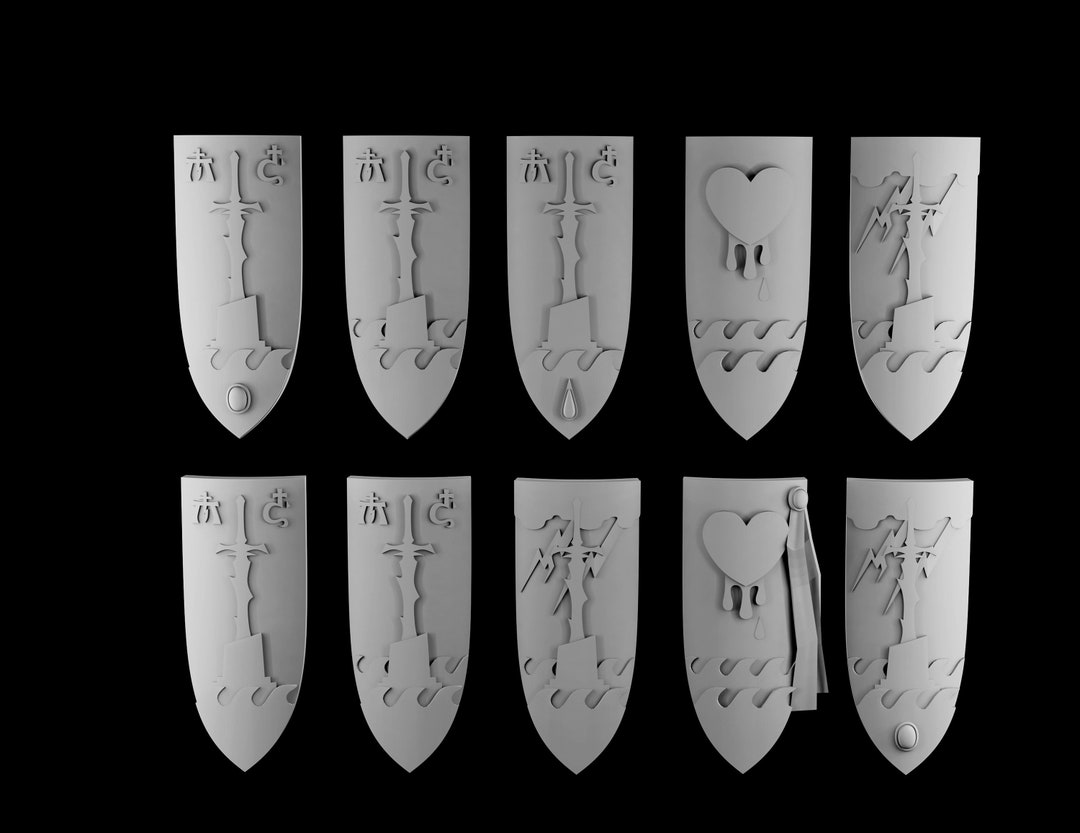 10 High Elf Shields Evil Sword Design/ Fantasy Tabletop Gaming 3D Resin ...