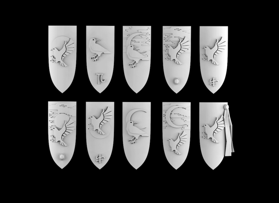 10 High Elf Shields With Crow Designs/ Fantasy Tabletop Gaming 3D Resin ...