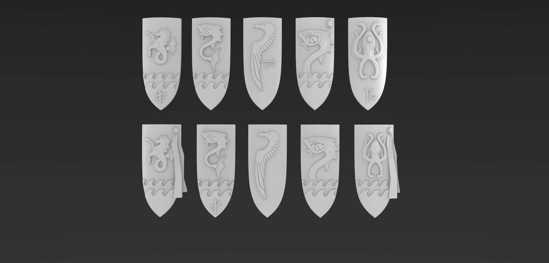 10 High Elf Shields Sea Creatures/ Coastal Realm Design/ Fantasy ...