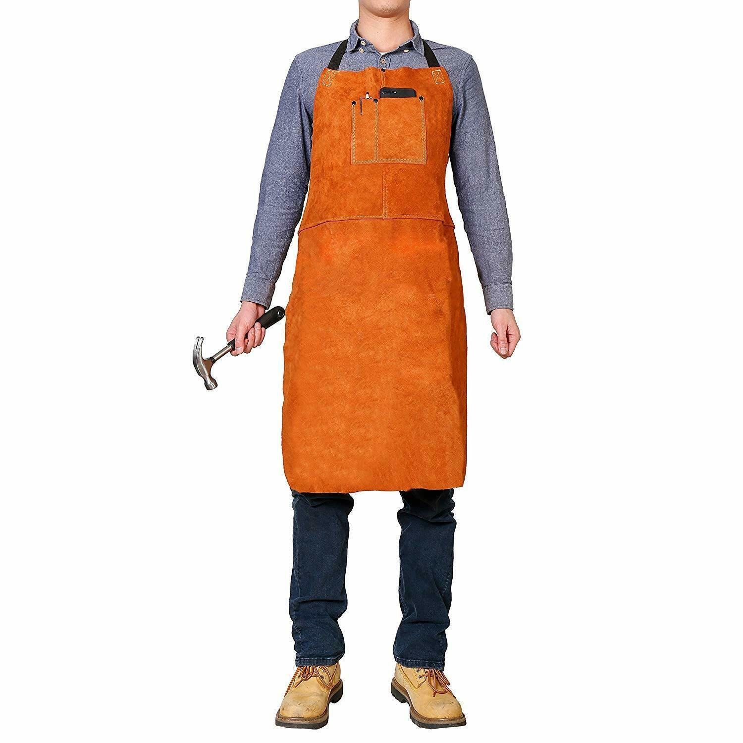 Leather Welding Work Apron Heat Resistant & Flame Resistant Bib Apron ...