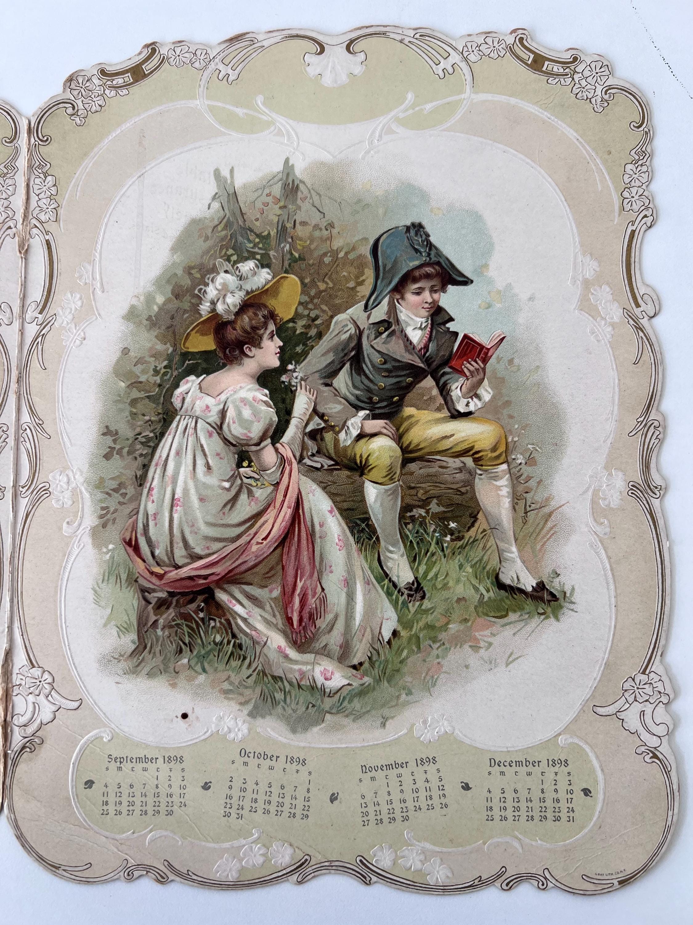 Antique 1898 Victorian Tri-fold Calendar: Embossed Romantic Scenes - Etsy