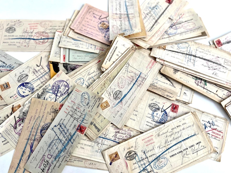 Antique Canadian Bank Cheques, 1915-1919, WWI Ephemera, War Tax Stamps ...