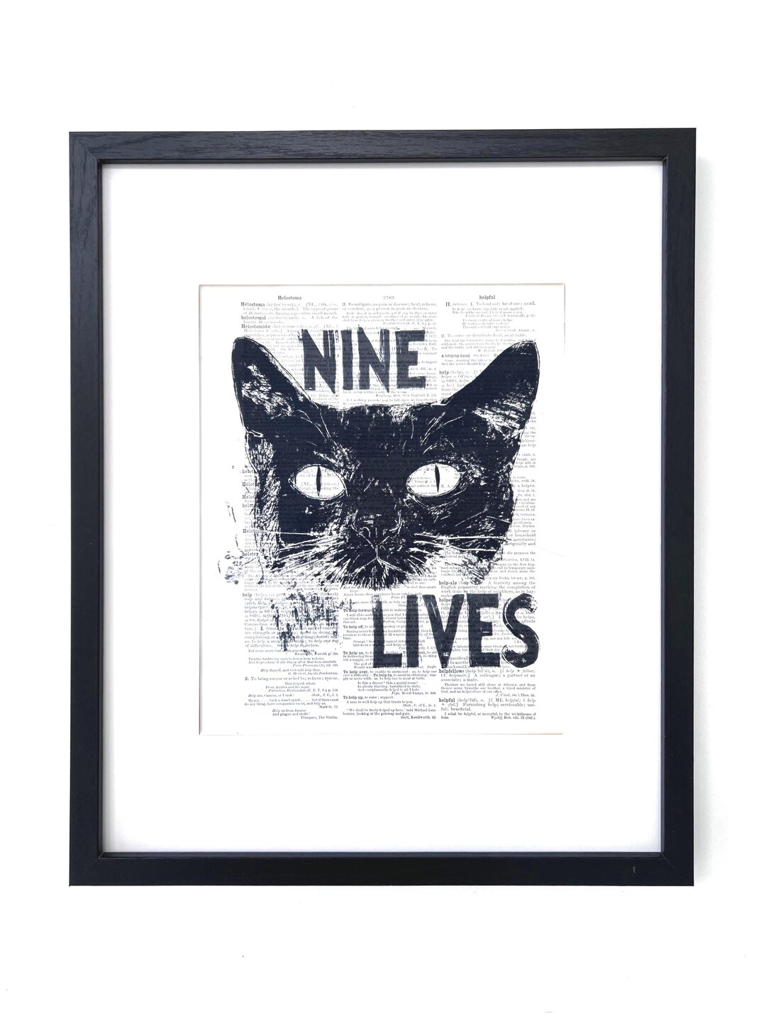 Black Cat "nine Lives" Print on 1800s Dictionary Page - Etsy