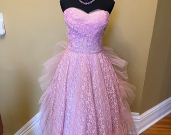 1950s Periwinkle Prom Dress Strapless Cupcake Tulle Gown Fairytale ...