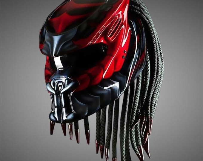 Red Devil Predator Motorcycle Helmet. Unique Exclusive Custom Made. DOT ...