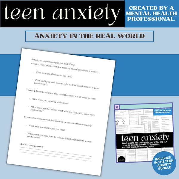 Teen Anxiety Worksheet - Etsy