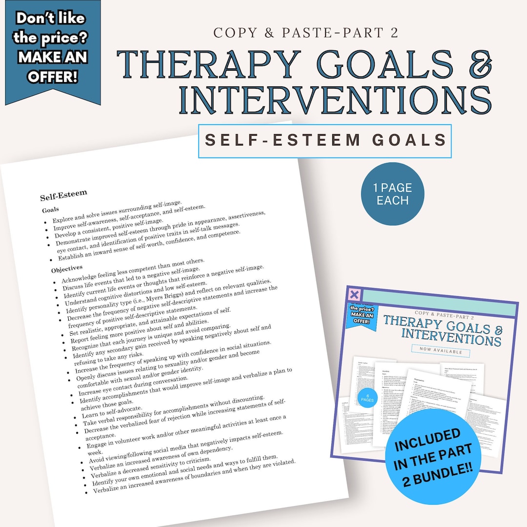 Self-esteem Therapy Goals Cheat Sheet | Copy and Paste Goals ...