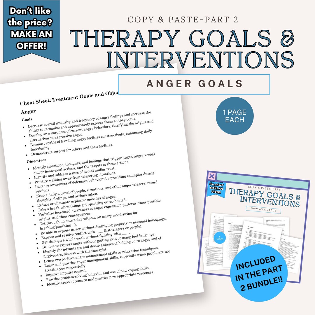 Anger Goals Cheat Sheet | Anger Management Goals & Objectives Desktop ...