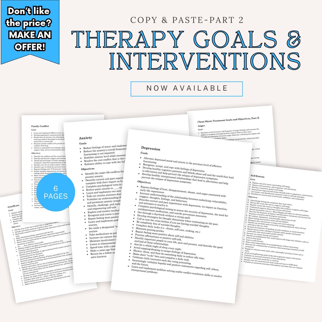 Part 2 - Therapy Goals and Objectives Cheat Sheet | Mental Health ...