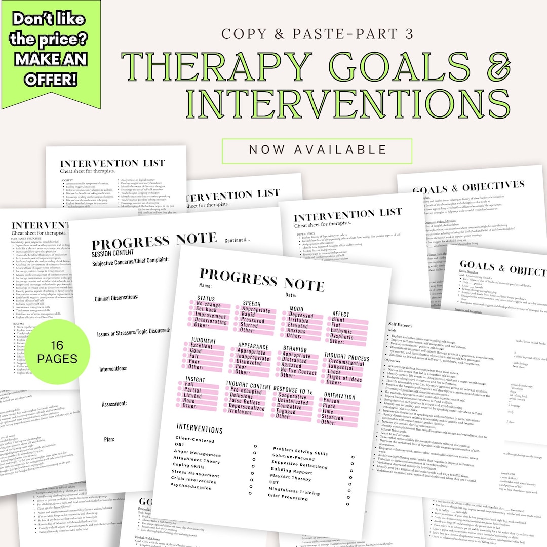 Part 3 Therapy Goals, Interventions, & Objectives | Cheat Sheet for ...
