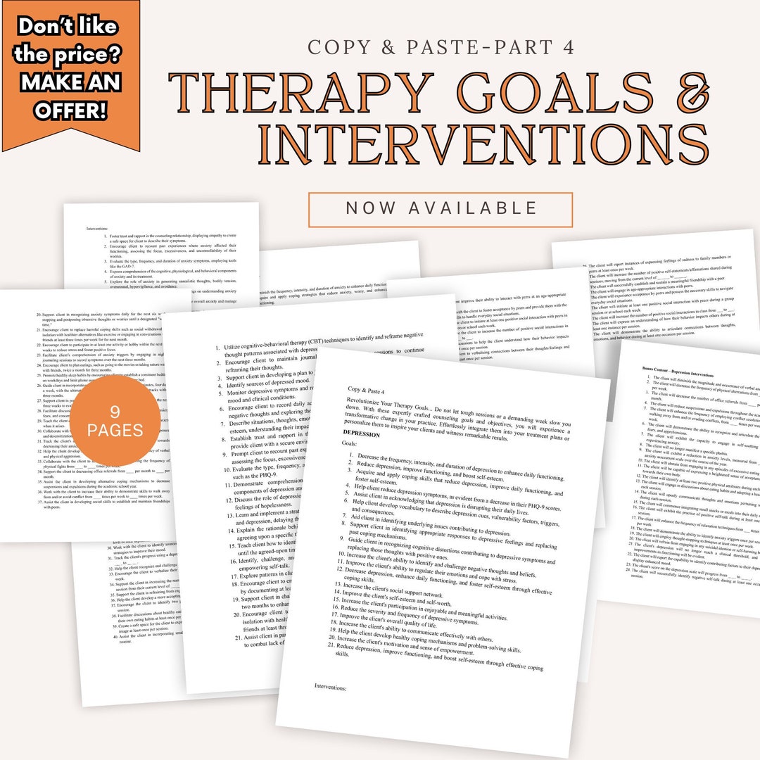 Part 4 Copy and Paste Therapy Goals | Anxiety and Depression ...