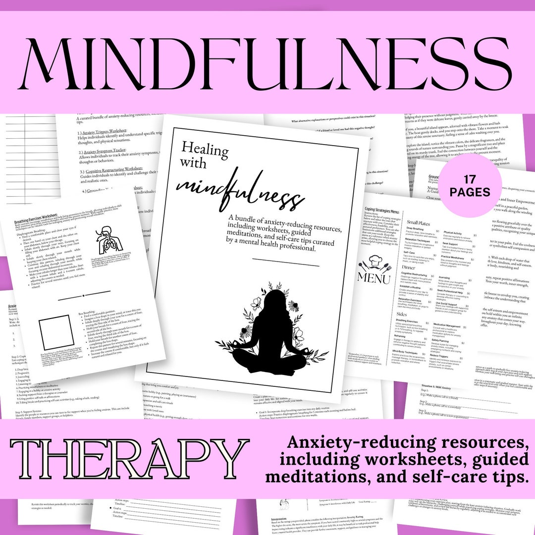 Mindfulness Therapy Worksheets | Anxiety Management, Guided Meditations ...