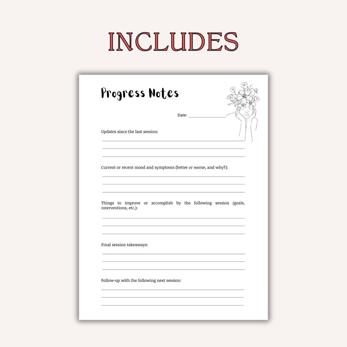Therapy Progress Note Template | Session Notes for Mental Health ...