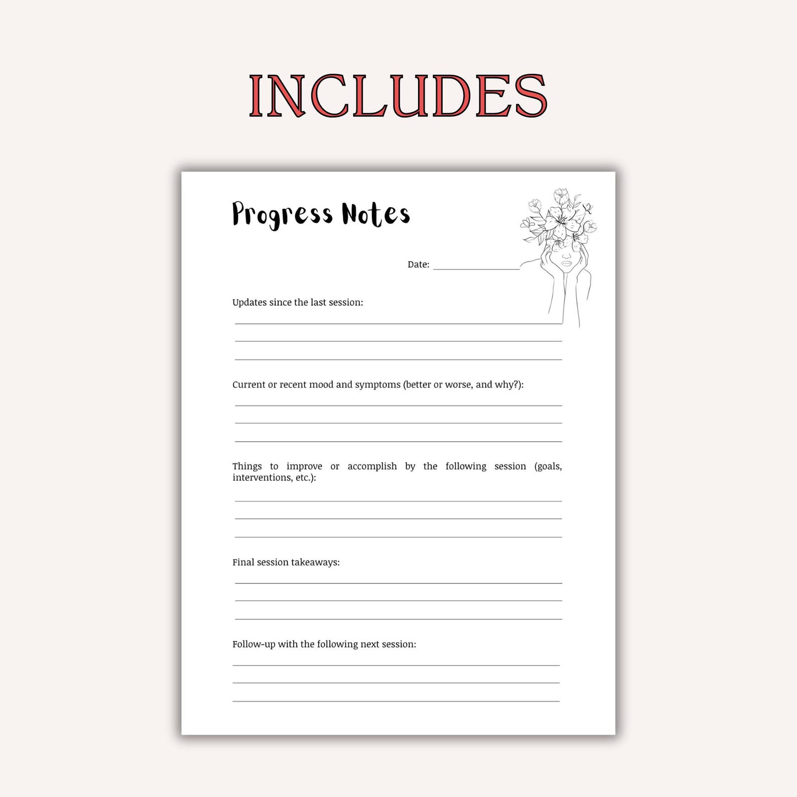 Therapy Progress Note Template | Session Notes for Mental Health ...
