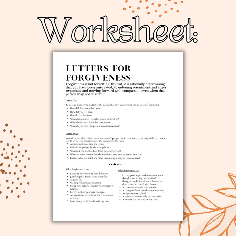 Narrative Therapy Letter for Forgiveness Worksheet | Counseling ...