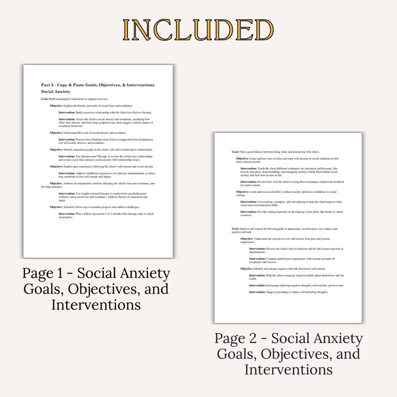 Part 5 Social Anxiety Therapy Goals, Interventions, & Objectives Cheat ...