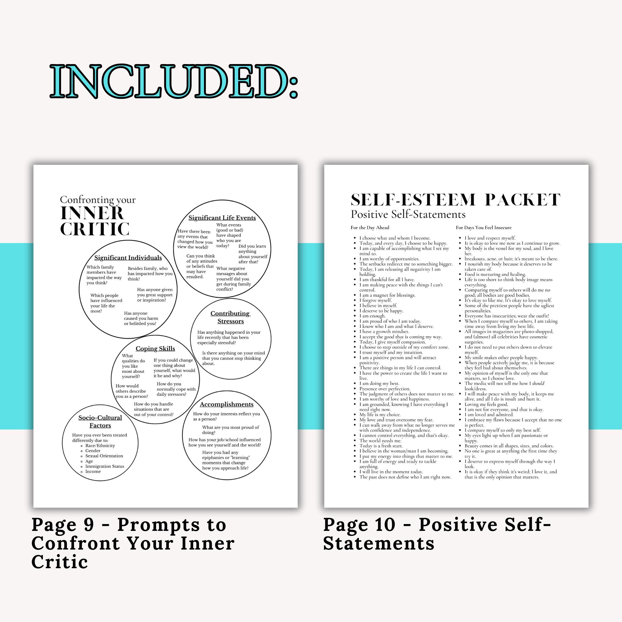 Self-esteem Therapy Worksheets | Boost Confidence, Overcome Negative ...